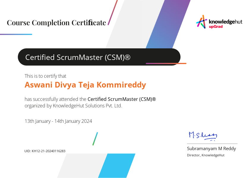 Aswani divya teja Kommireddy - CSM|Scrum master|HR recruiter ...