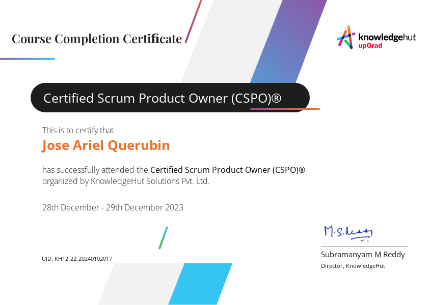 Jose Ariel Querubin - Certified Scrum Product Owner | LinkedIn